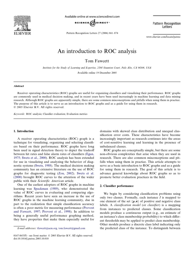 An Introduction To ROC Analysis | PDF | Receiver Operating ...