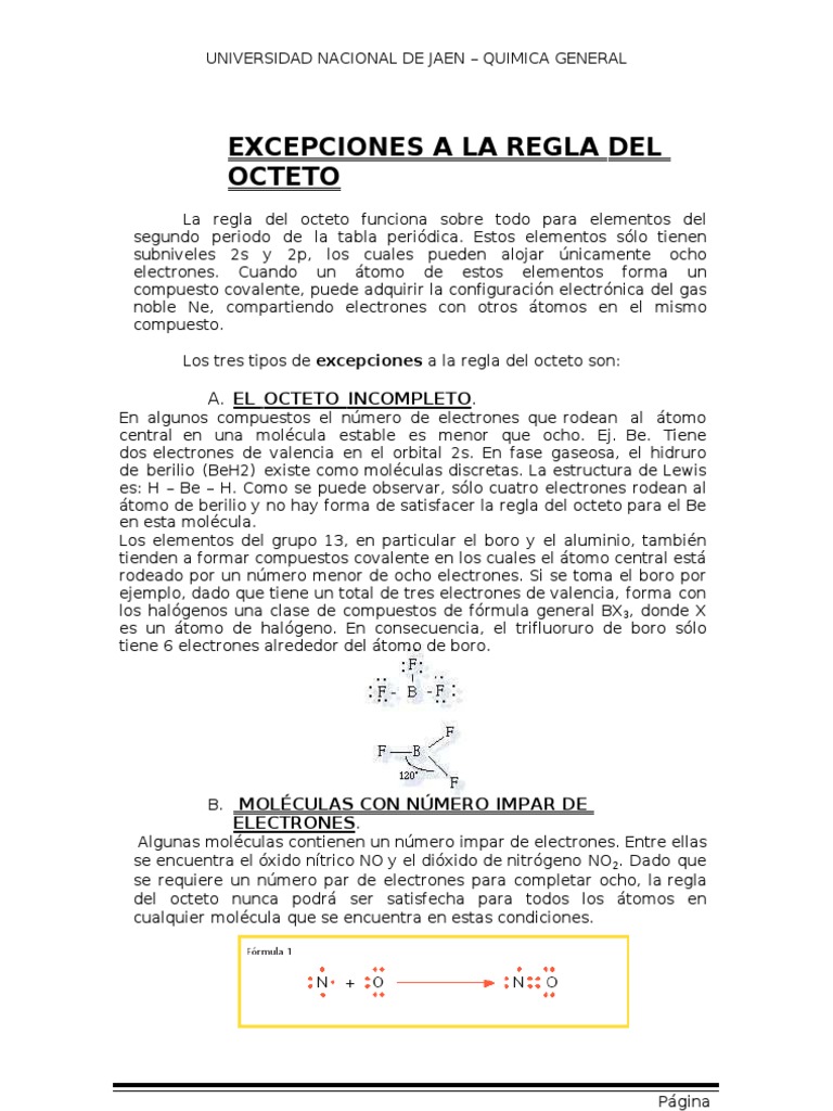 Excepciones A La Regla Del Octeto | PDF | Enlace químico | Enlace covalente