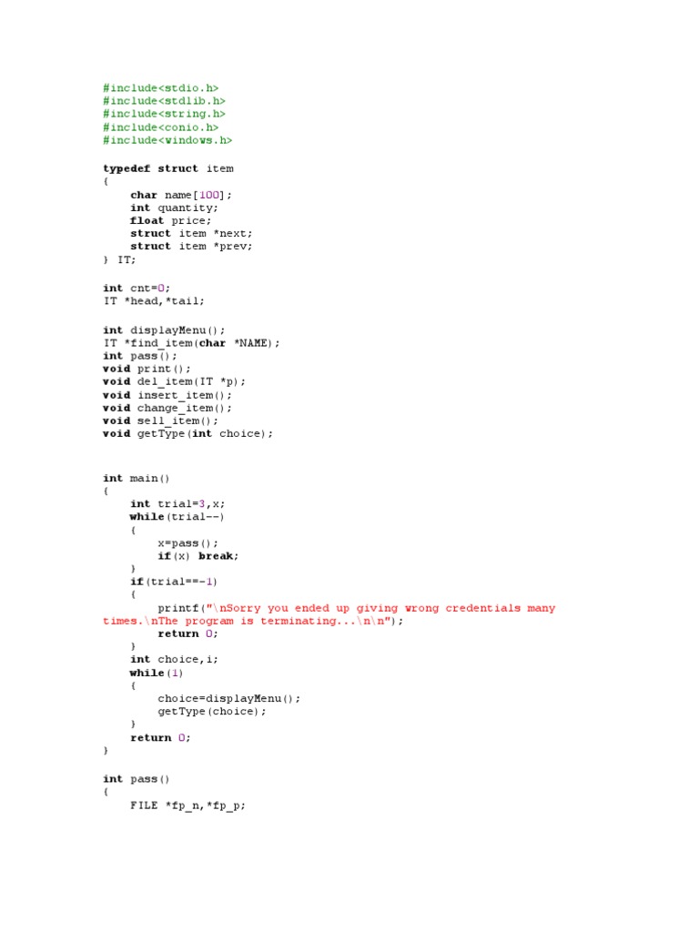 Typedef Struct Item: #Include #Include #Include #Include #Include | PDF | Computer Architecture ...