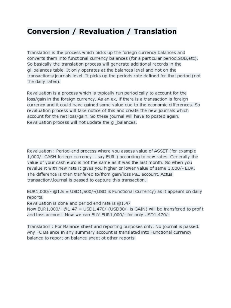 Translation Revaluation in GL | PDF | Revaluation | Currency