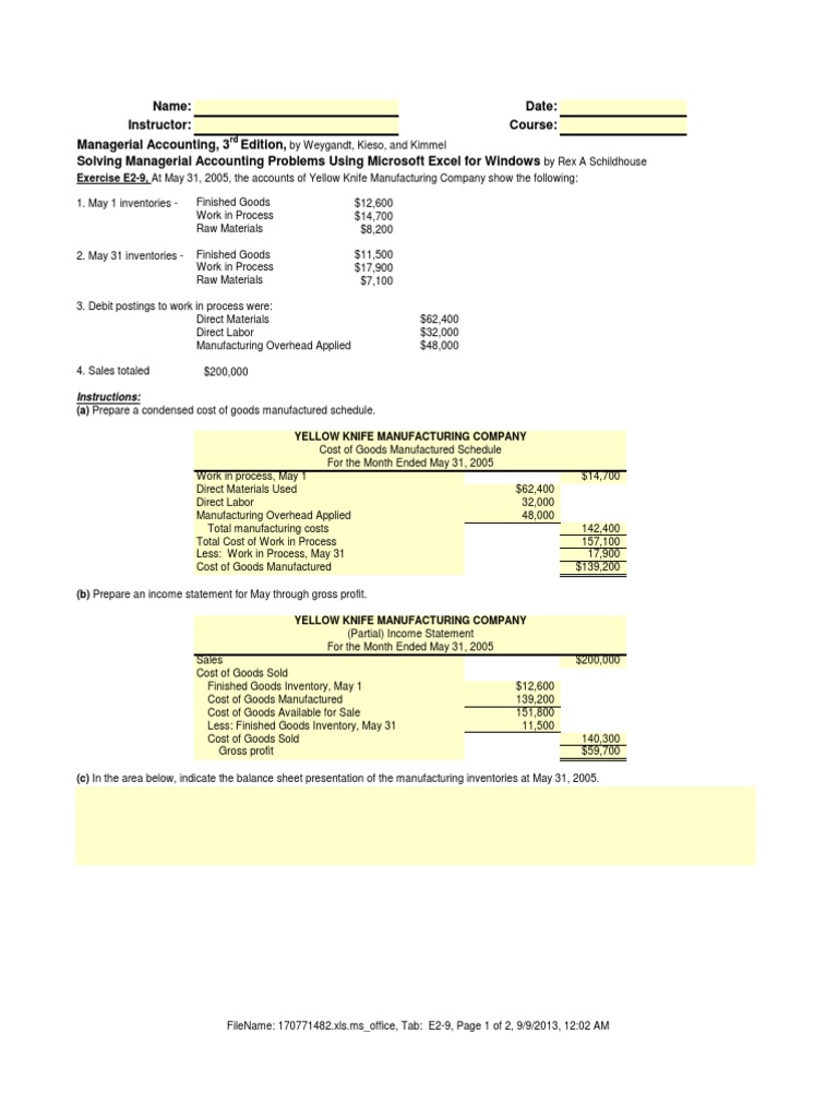 ACC349 Week 2 Individual Assignments - E2-9 | Download Free PDF | Cost ...