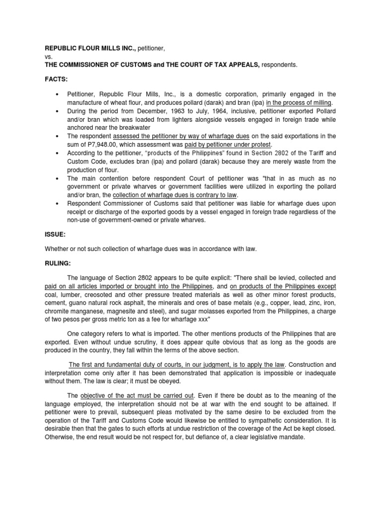 Whether Bran and Pollard Exported by a Flour Mill are Subject to ...