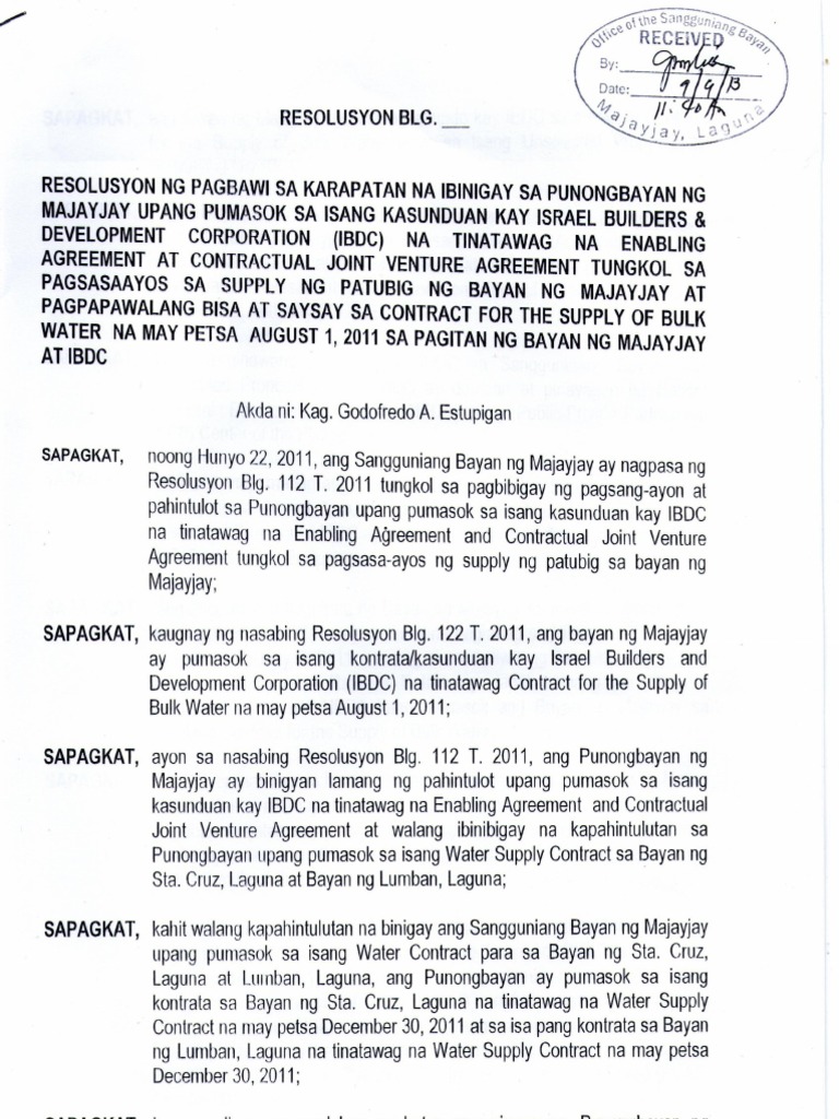 Resolusyon Sa Pagbawi NG Karapatan (9!9!2013) | PDF