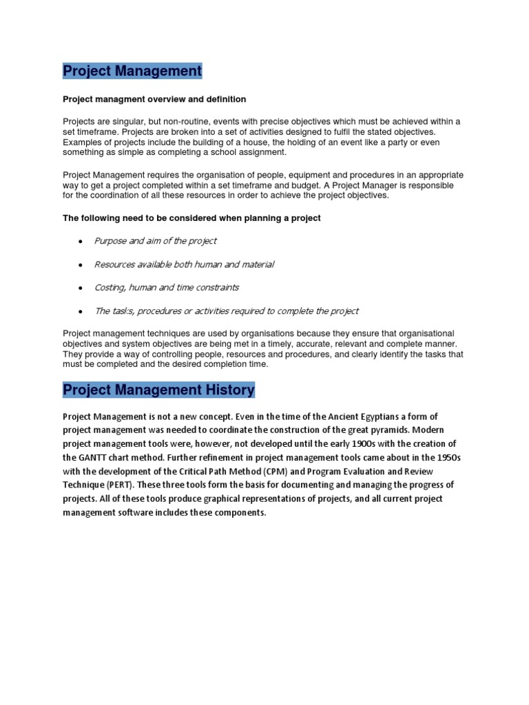 Project Management Overview and Techniques | PDF