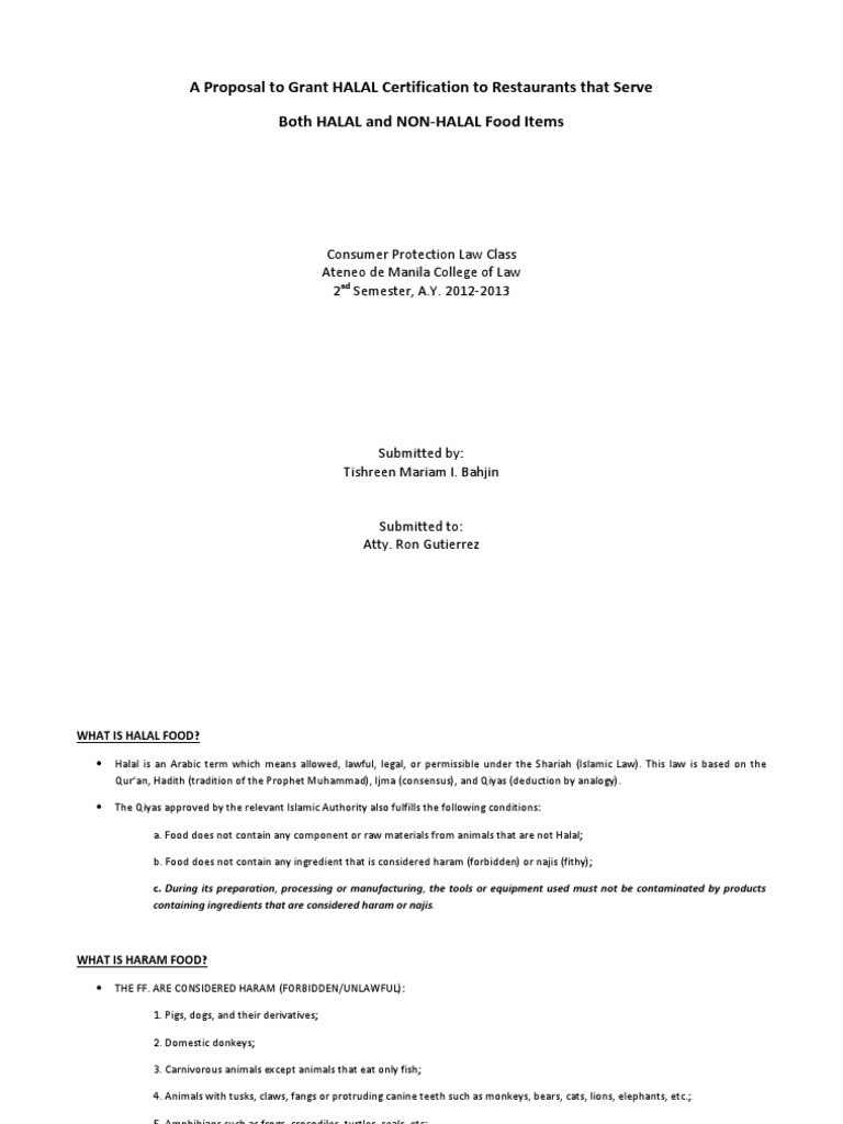 A Proposal To Grant HALAL Certification To Restaurants That Serve | PDF ...