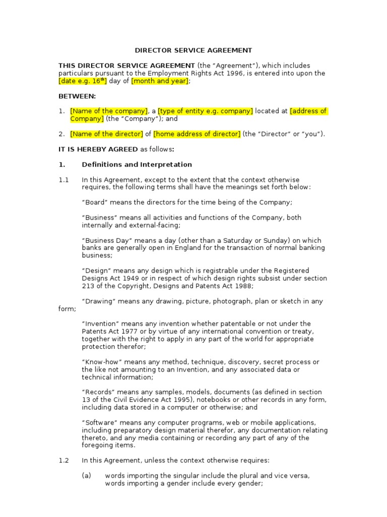 Director Service Agreement Free Sample | PDF | Expense | Employment