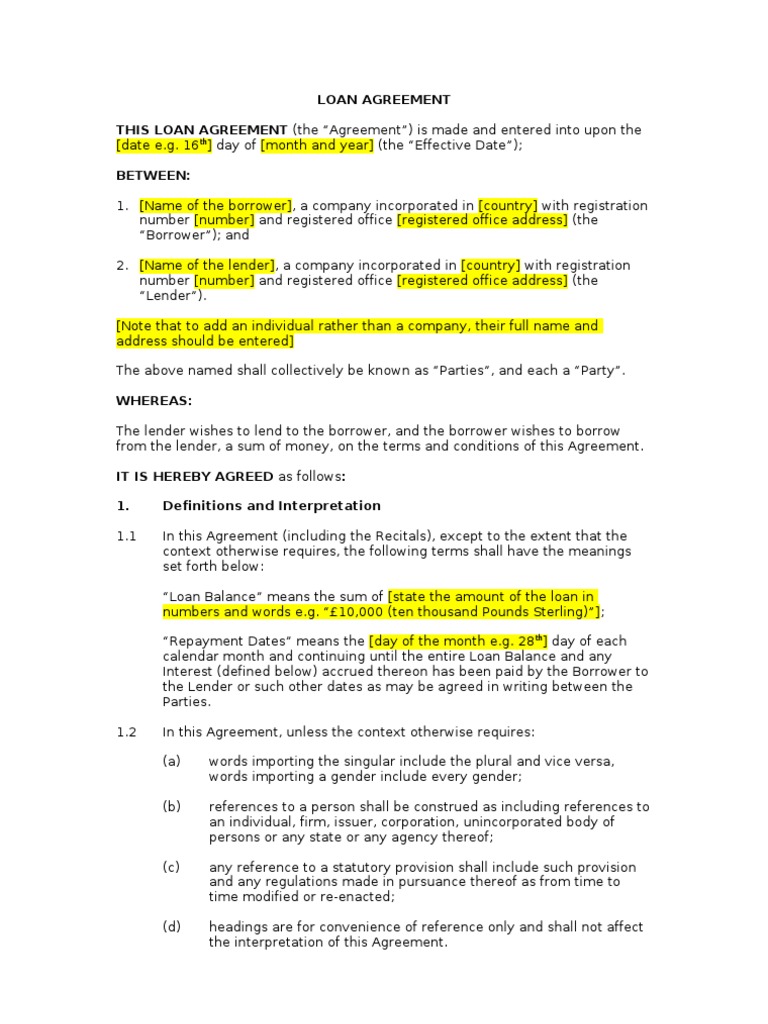 Loan Agreement Free Sample | PDF | Loans | Interest