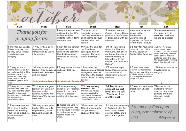 October 2013 Prayer Calendar | PDF | Prayer | Jesus