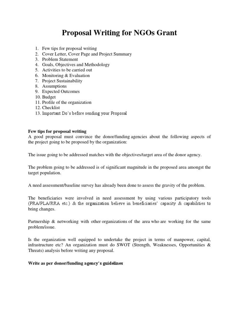 NGO Grant Proposal Writing Guide | PDF | Monitoring And Evaluation ...
