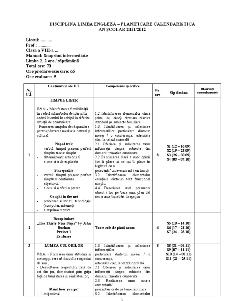 Planificare Calendaristica Model Cls VIII Snapshot Intermediate Revizuit