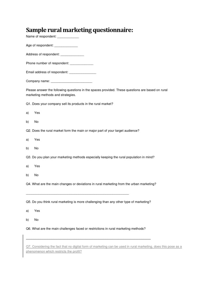 Sample Rural Marketing Questionnaire | PDF