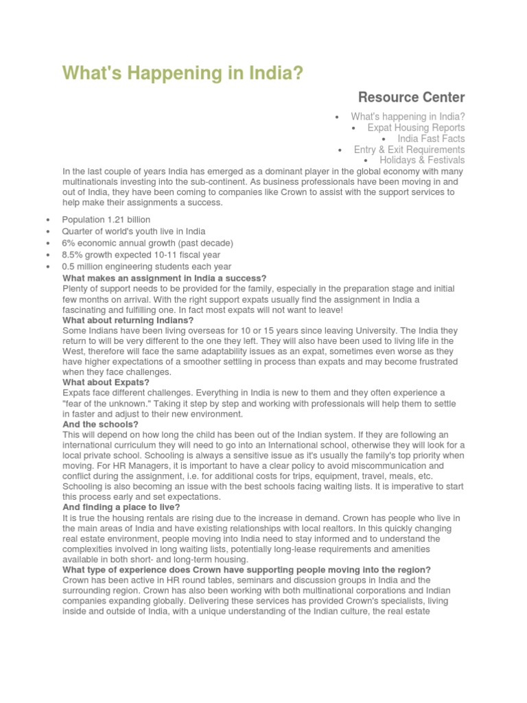 Relocation Insights for Expats in India | PDF | Economies | Business
