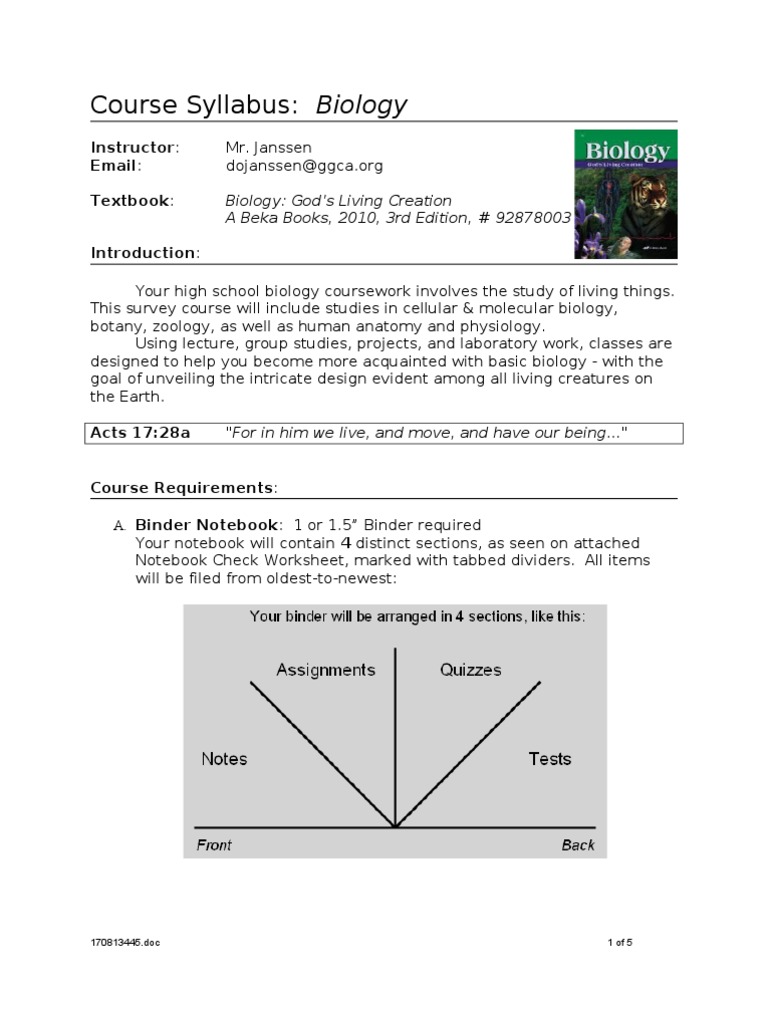 High School Biology Course Syllabus | PDF | Homework | Curriculum