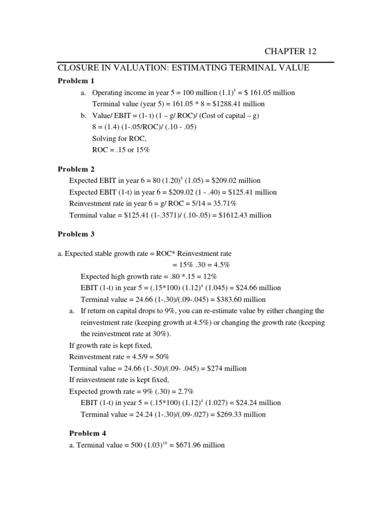 Closure in Valuation: Estimating Terminal Value: Problem 1 | PDF | Cost ...