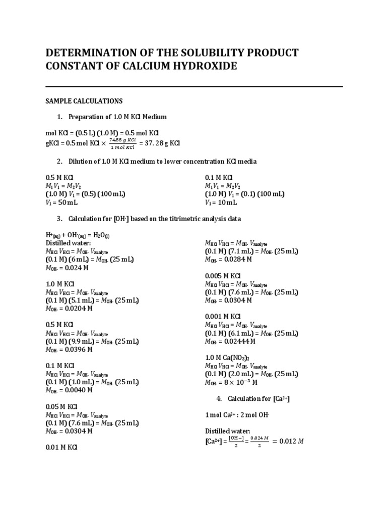 Determination of The Solubility Product Constant of Calcium Hydroxide | PDF