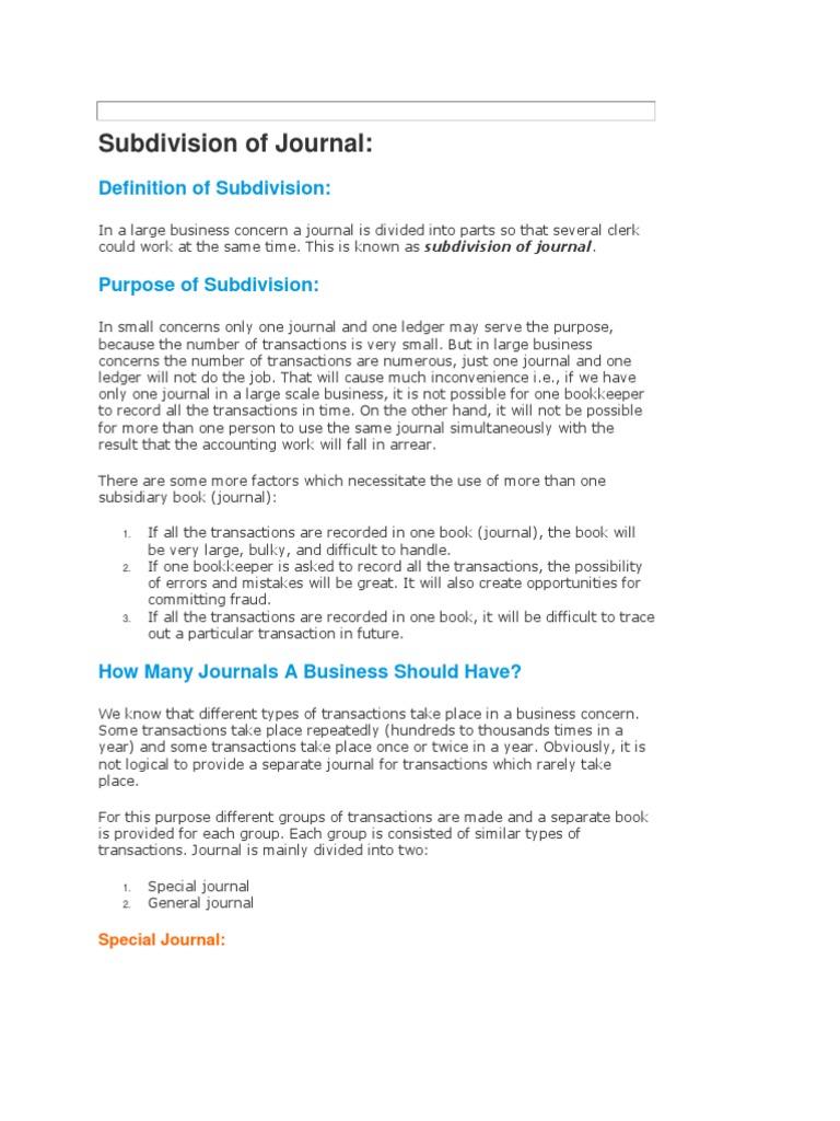 Subdivision of Journal | PDF | Bookkeeping | Debits And Credits