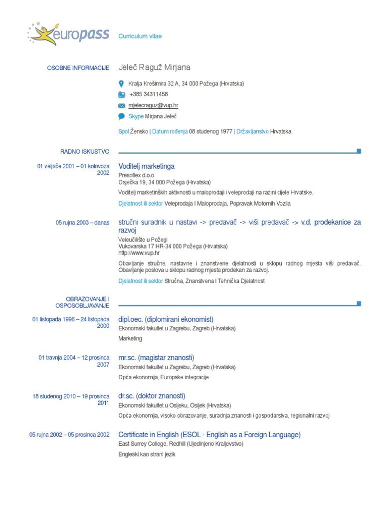 Europass CV 20130423 JelečRaguž HR | PDF