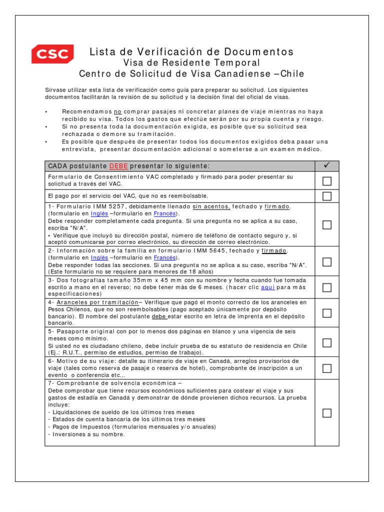 Checklist of Documents - Temporary Resident Visa | Descargar gratis PDF ...