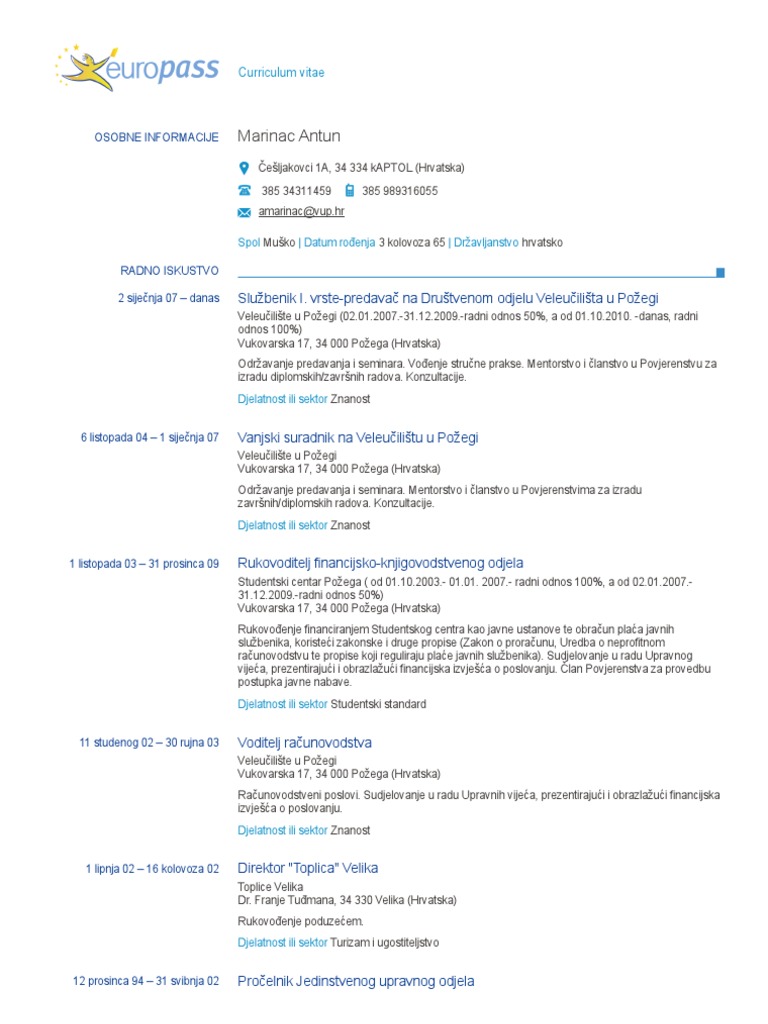 Europass CV ESP 20130423 Marinac HR | PDF