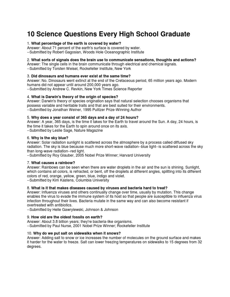 Essential Science Questions for Graduates | PDF | Rainbow | Virus