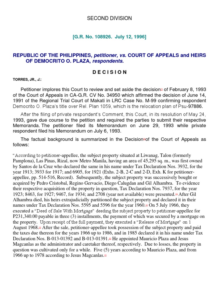 01 Republic Vs CA, 258 SCRA 712 | PDF | Ownership | Court Of Appeal Of ...