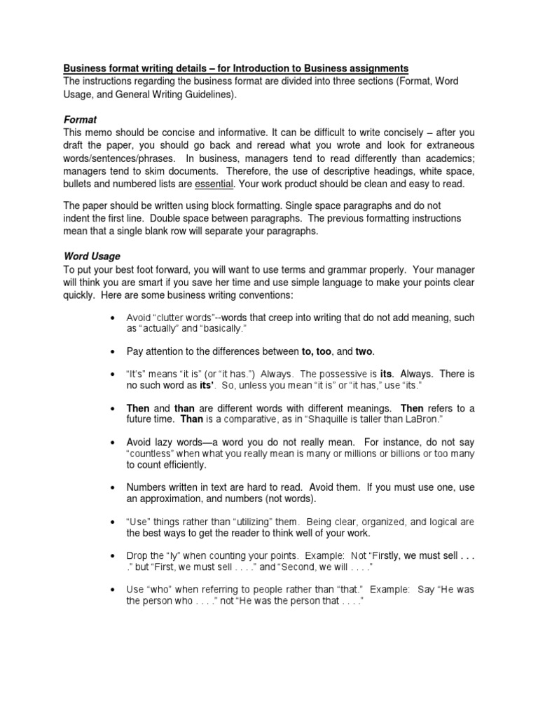 Business Format Writing Details | PDF | Comma | Sentence (Linguistics)
