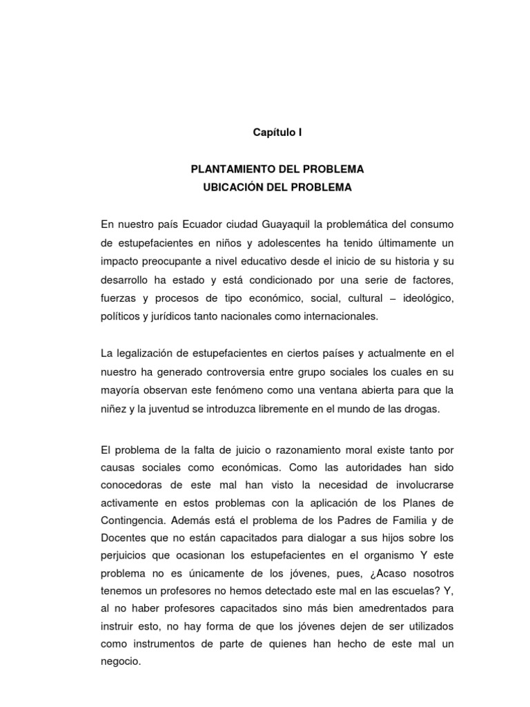 Plantamiento Del Problema | Descargar gratis PDF | La dependencia de sustancias | Juventud