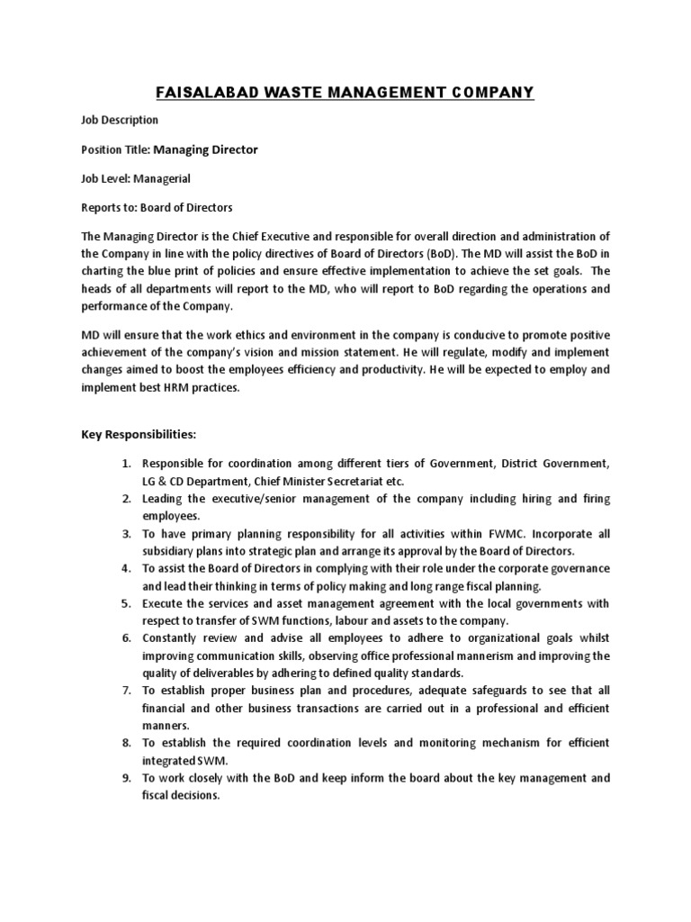 Managing Director | PDF | Chief Executive Officer | Board Of Directors