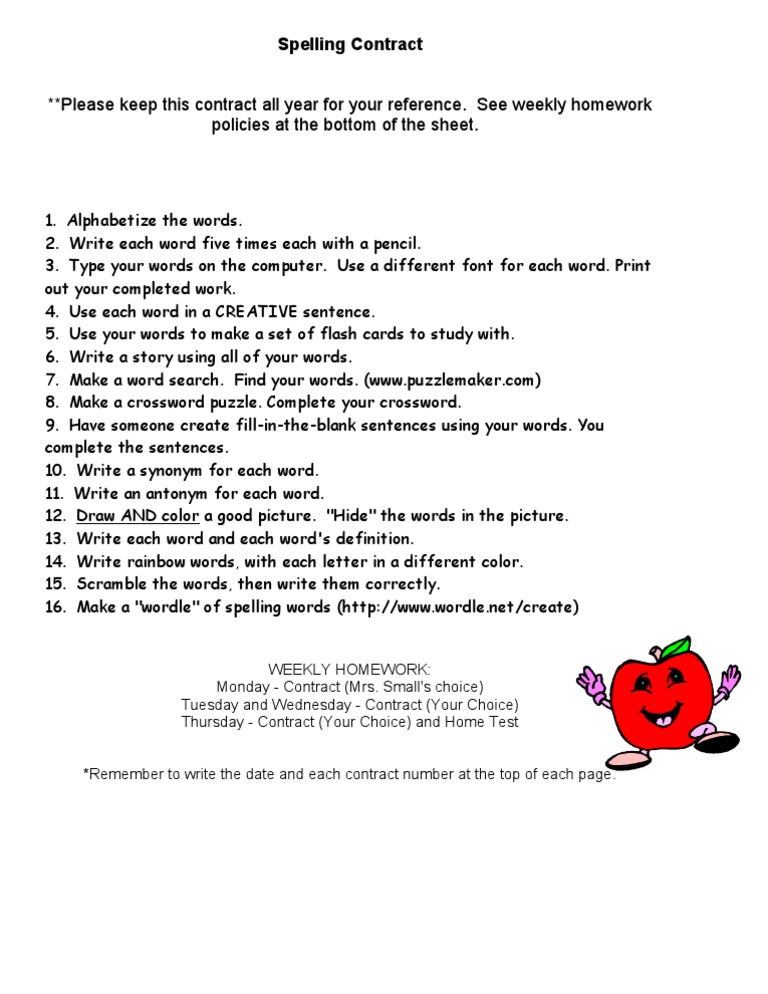 Spelling Contract Choices For Weebly | PDF