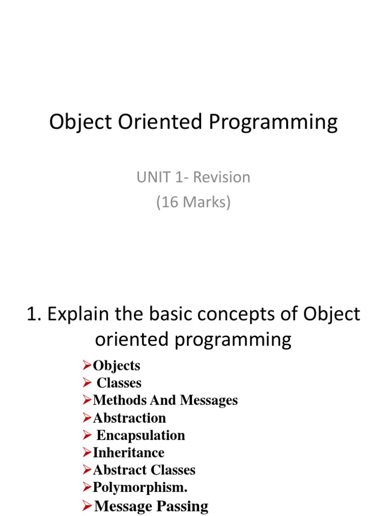 Object Oriented Programming: UNIT 1-Revision (16 Marks) | Download Free PDF | Class (Computer ...