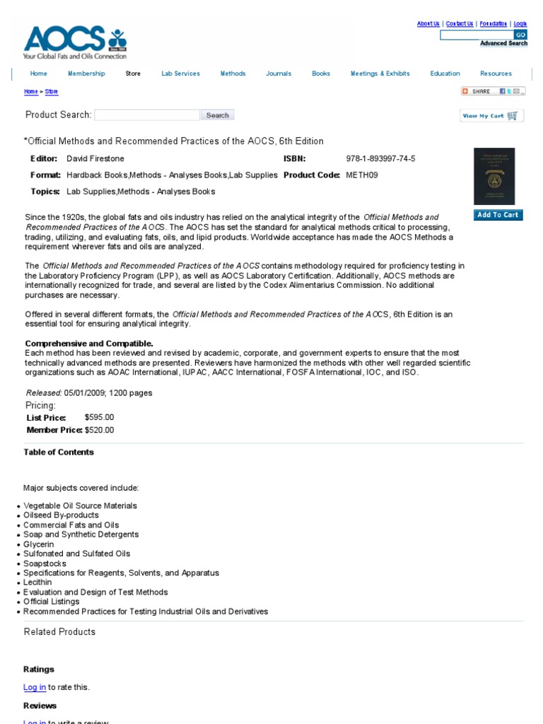 Official Methods and Recommended Practices of The AOCS 6th Edition AOCS ...