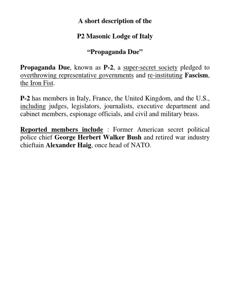 Propaganda Due P2 Masonic Lodge | PDF