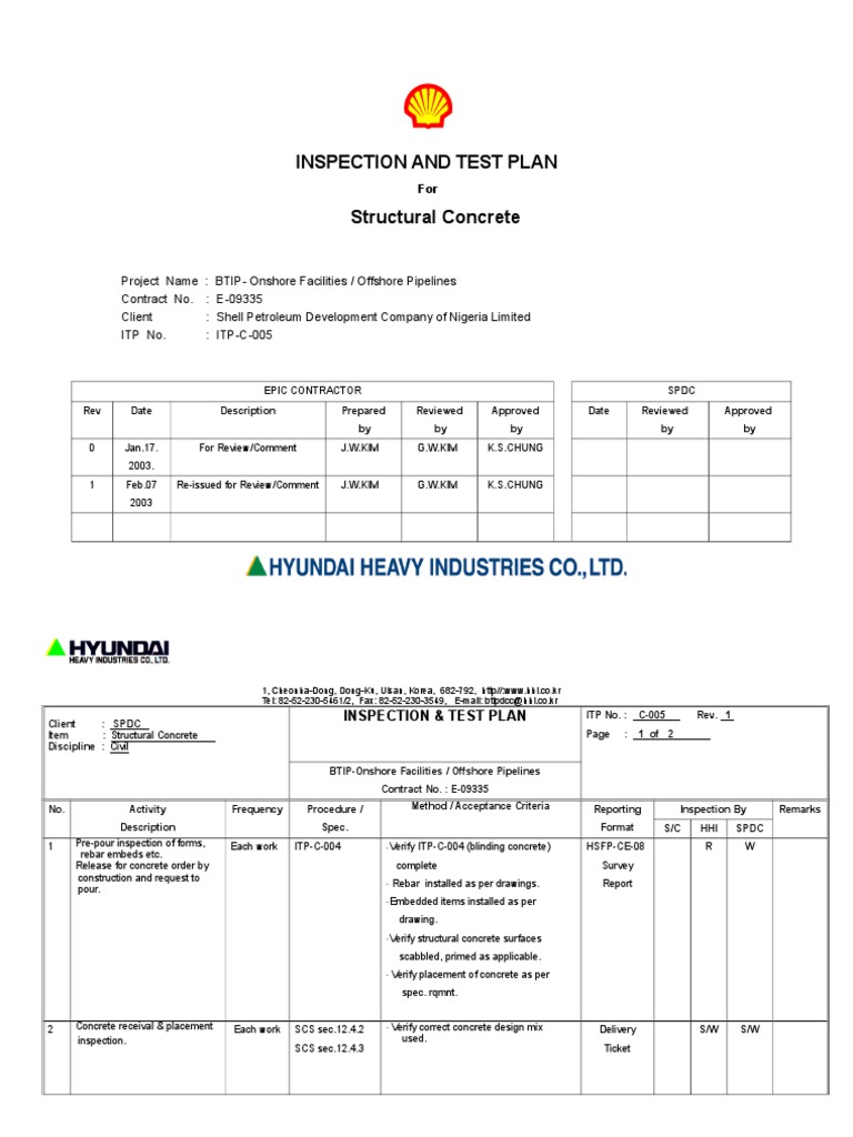 Concrete Inspection Plan | PDF | Precast Concrete | Concrete