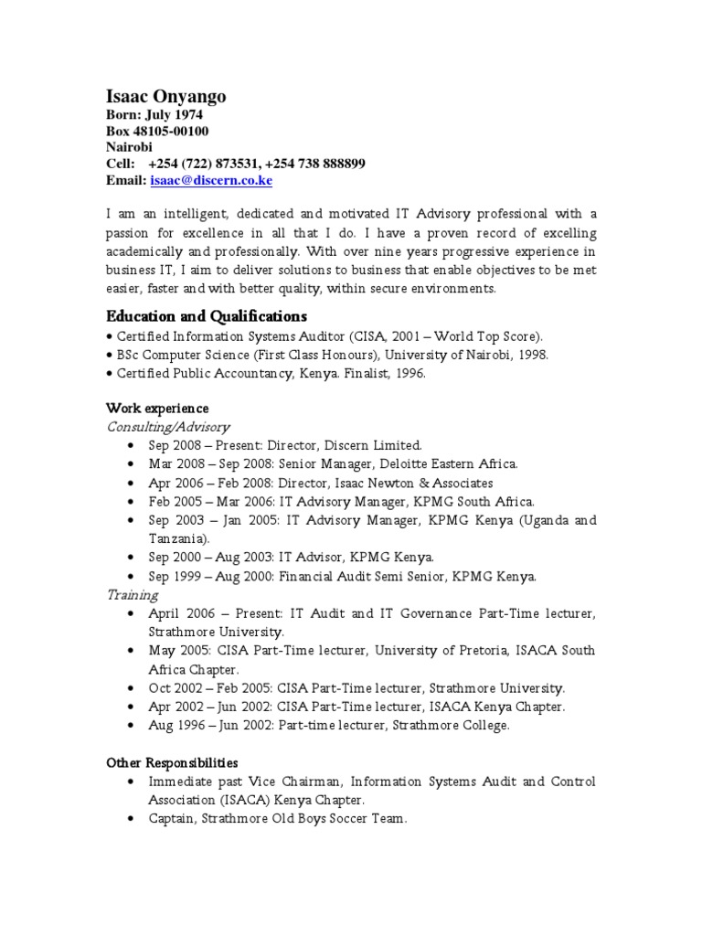 Isaac Onyango - CV Dec 2008 | PDF | Kenya | Accounting