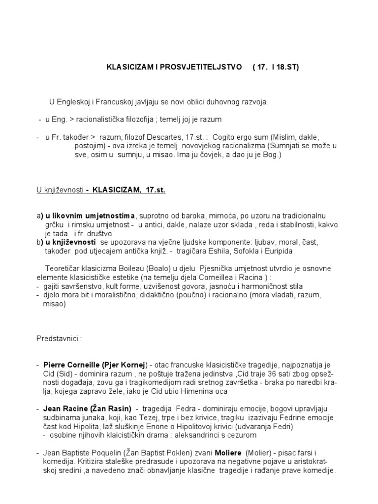Klasicizam I Prosvjetiteljstvo | PDF
