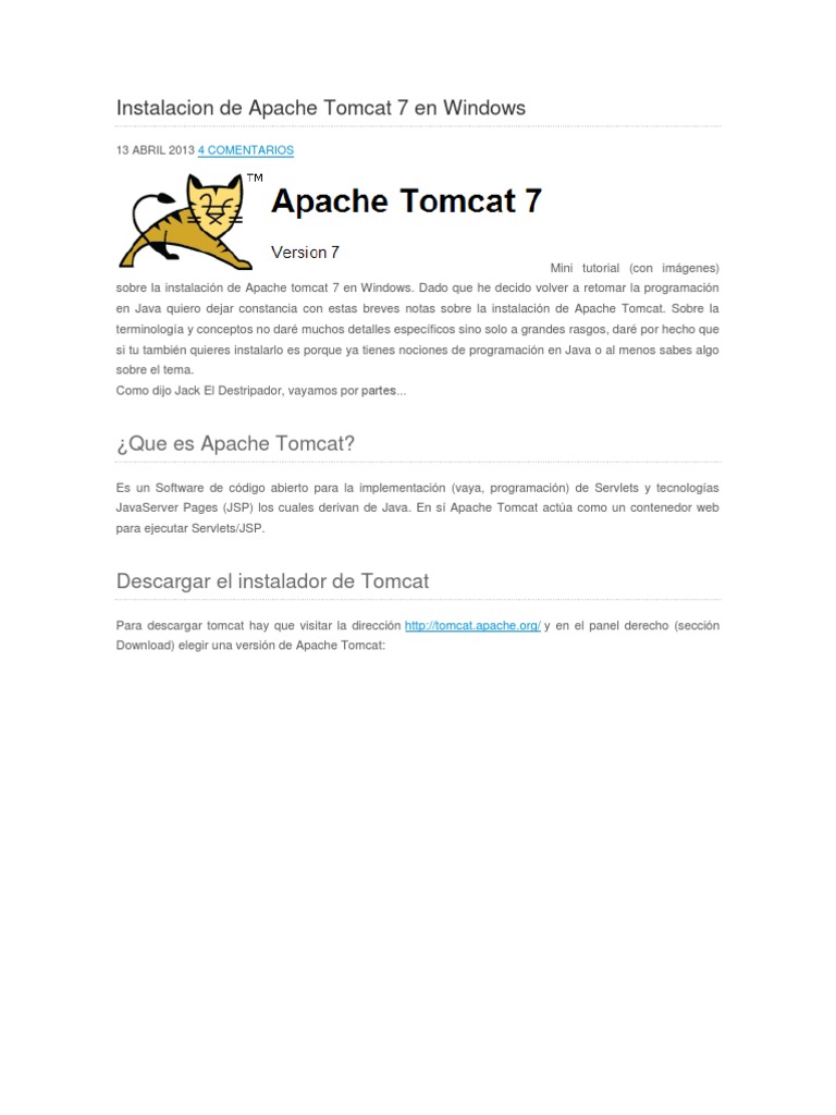 Instalacion de Apache Tomcat 7 en | PDF | Páginas del servidor Java ...