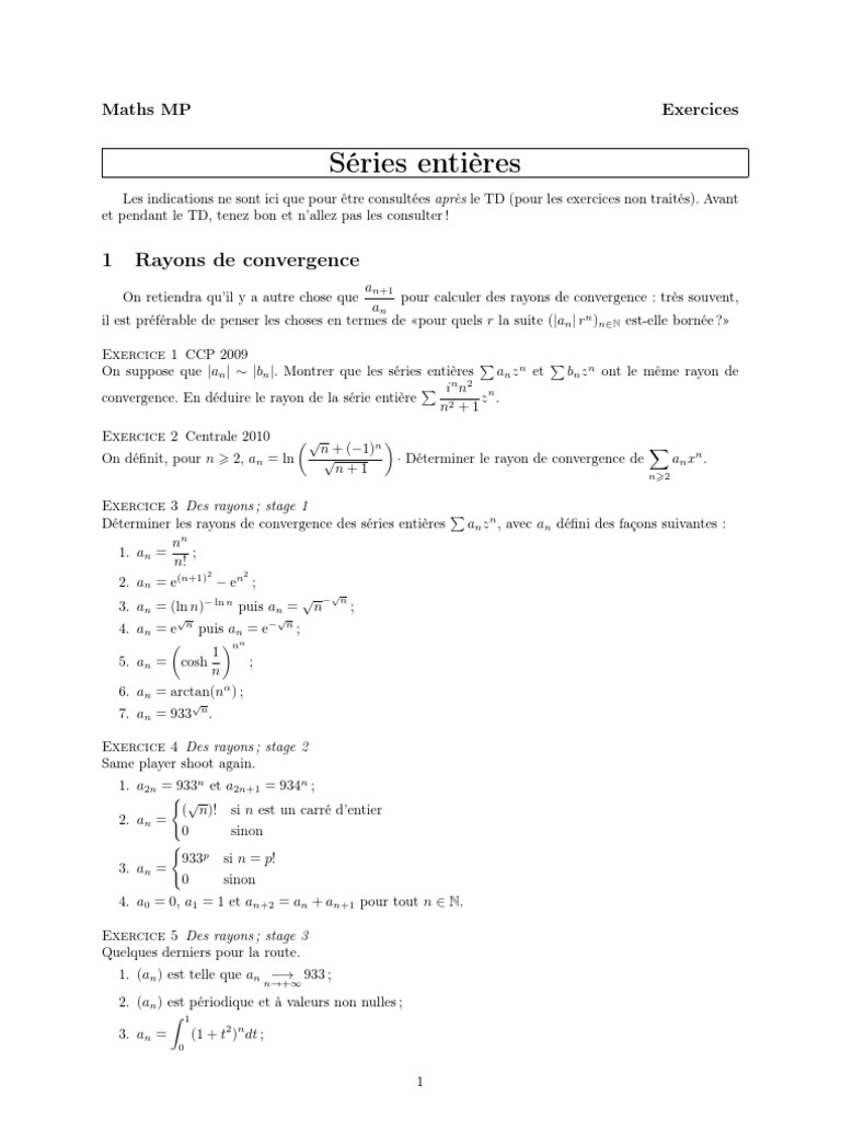 Rayons de convergence des séries entières | PDF | Série entière ...