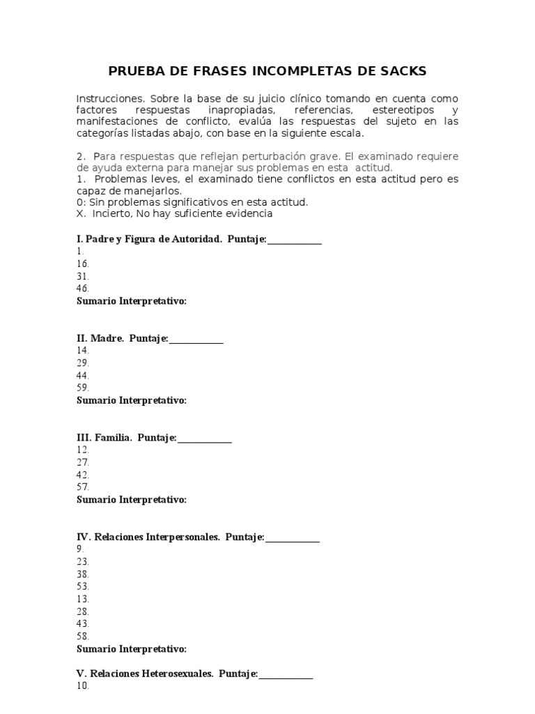 Interpretacion Sacks Adultos | PDF