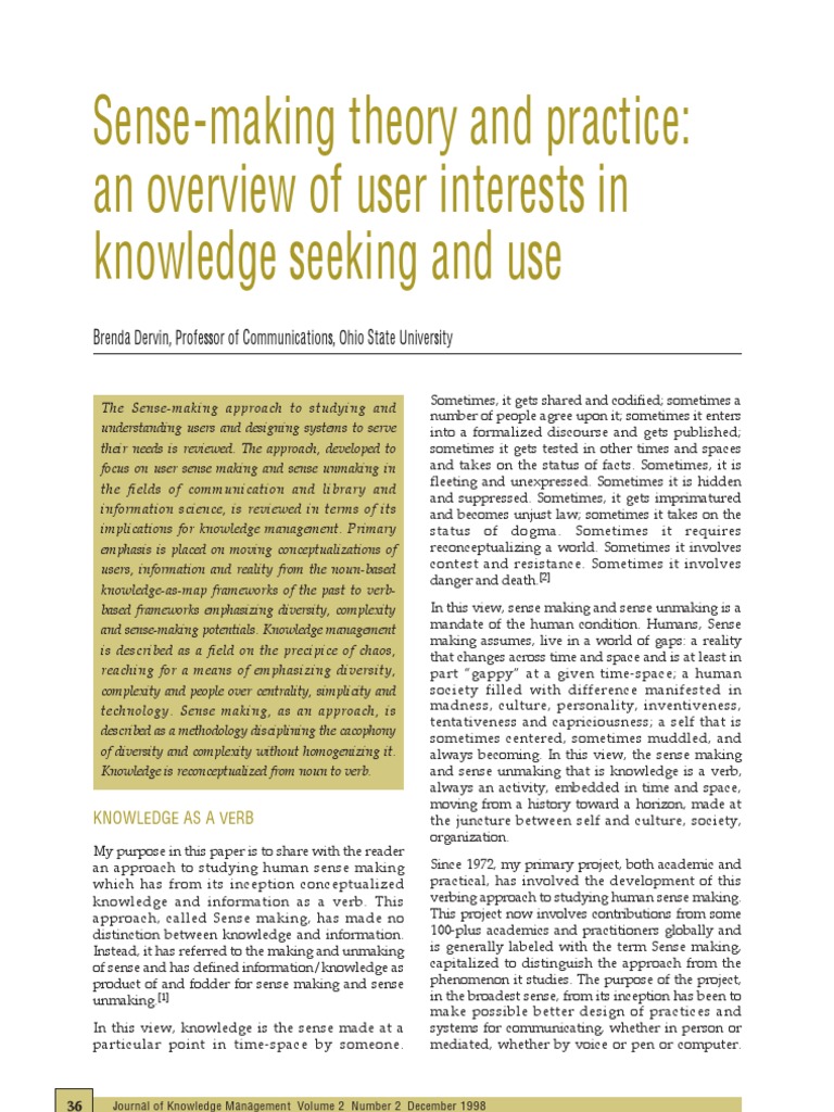 Brenda Dervin - Sense-Making Theory and Practice - An Overview of User Interests in Knowledge ...