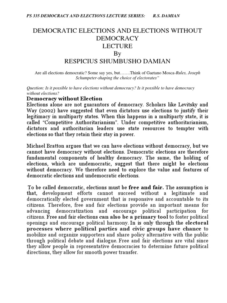 Democratic Elections Versus Elections Without Democracy | PDF ...