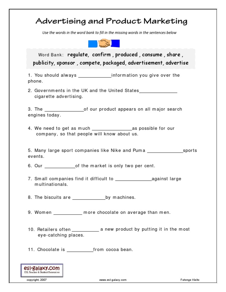 Advertising Vocabulary Exercise | PDF