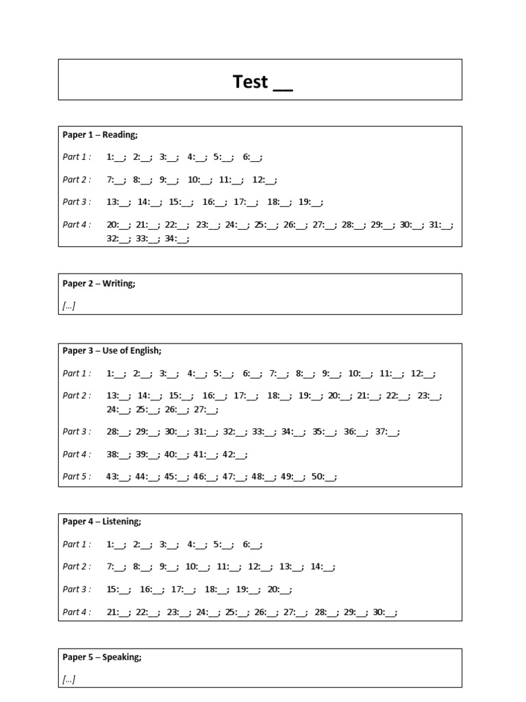 CAE Answer Sheet Template | PDF