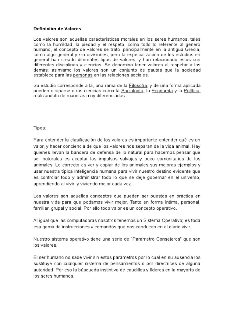 Definición de Valores | PDF | Sociedad | Pedagogía