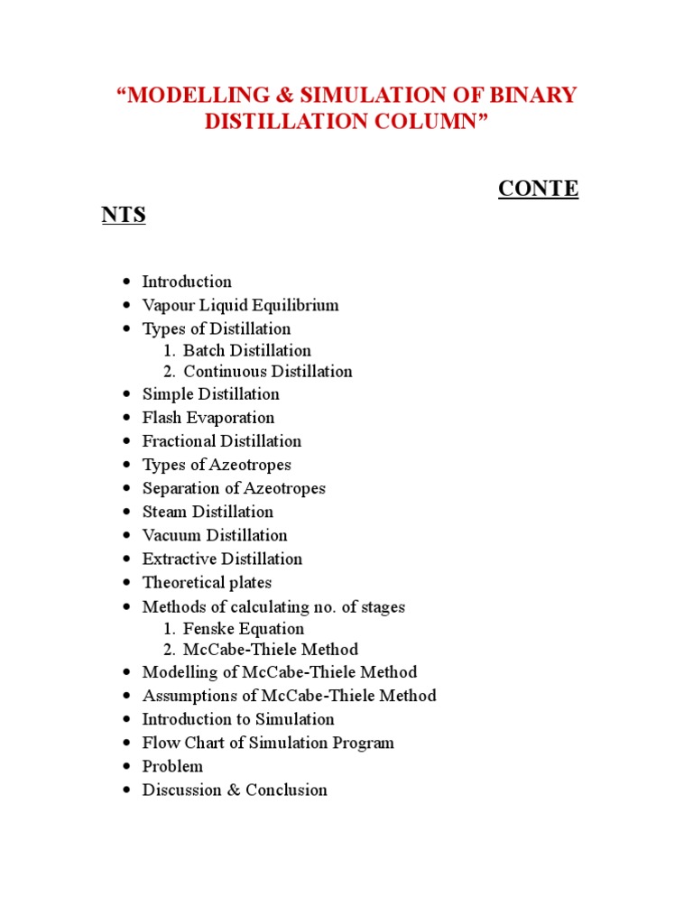 Modelling & Simulation of Binary Distillation Column | PDF | Distillation | Chemical Process ...