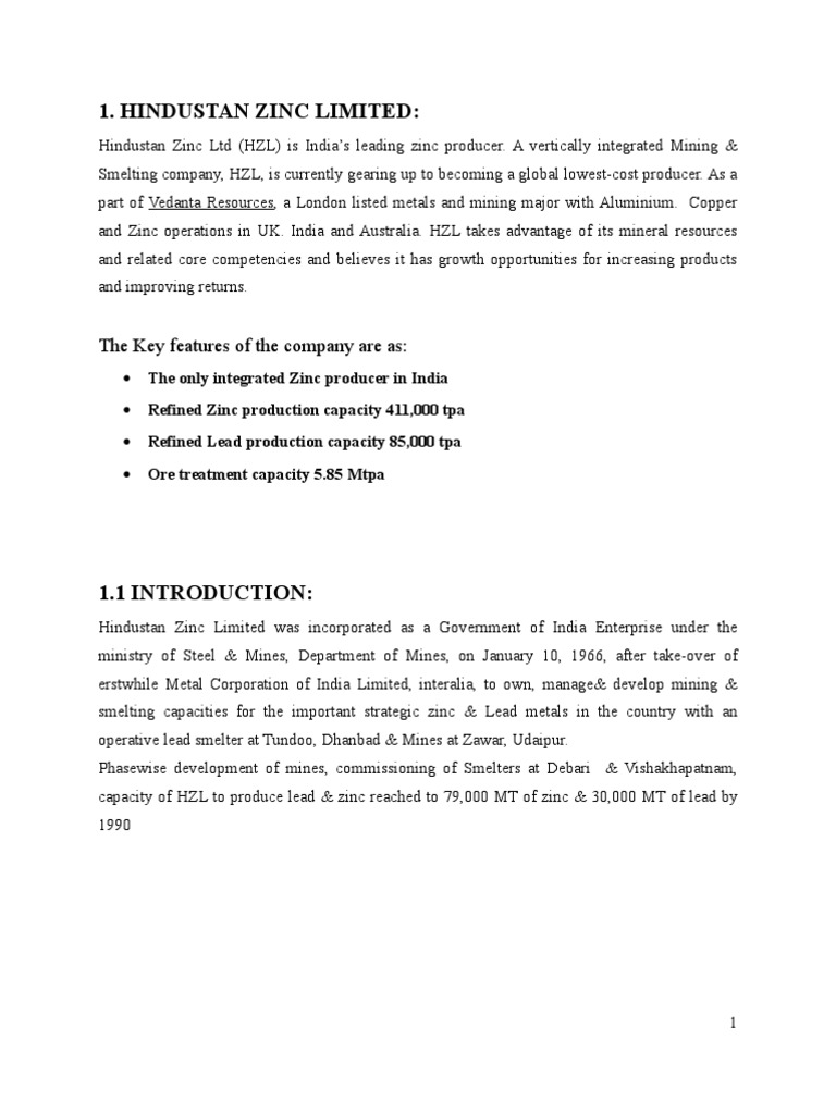 Hindustan Zinc: India's Leading Producer | PDF | Zinc | Sulfuric Acid