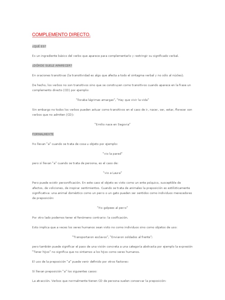 Complemento Directo e Indirecto | PDF | Objeto (gramática) | Verbo