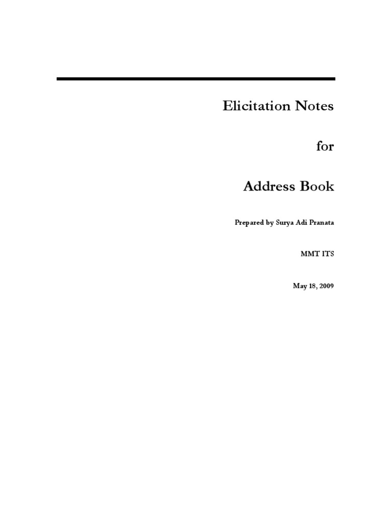 Elicitation Notes For Address Book: Prepared by Surya Adi Pranata | PDF ...