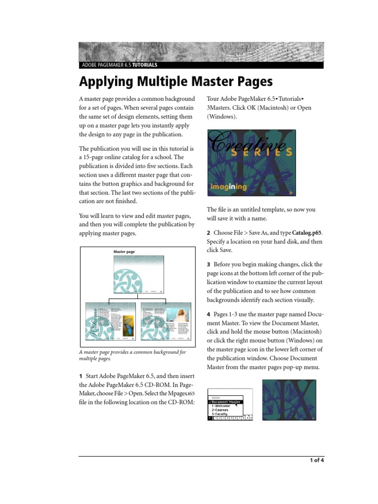 Applying Multiple Master Pages: Adobe Pagemaker 6.5 | PDF | Button (Computing) | Icon (Computing)