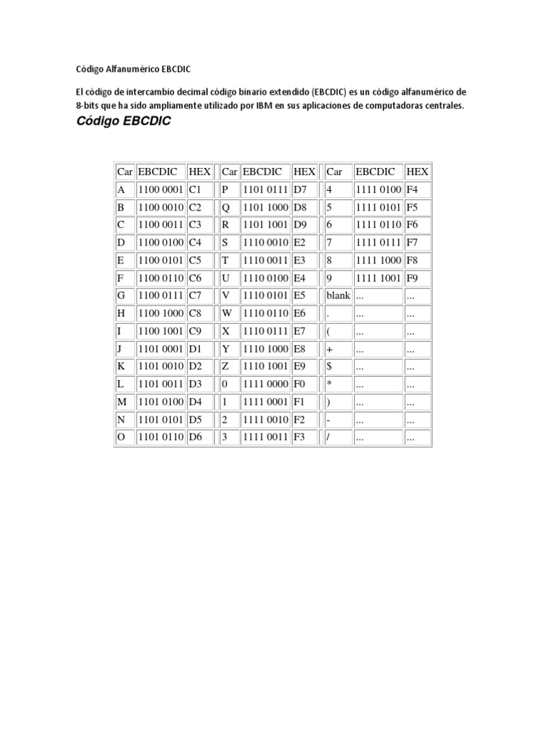 Código Alfanumérico EBCDIC | PDF