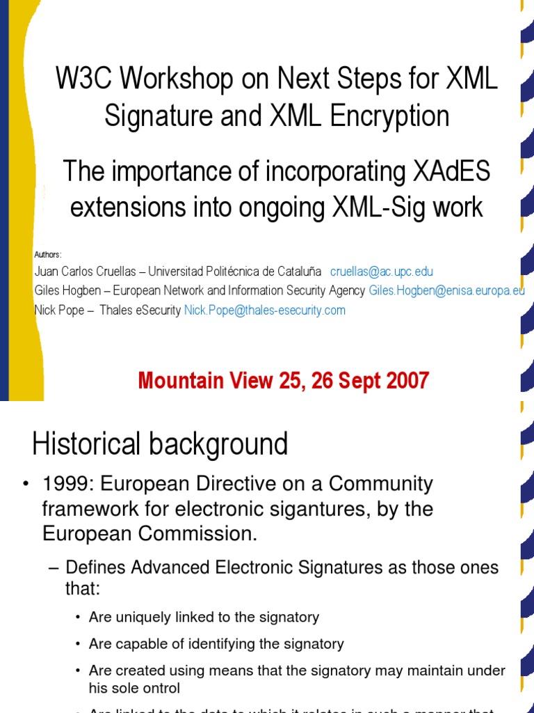 W3C Workshop On Next Steps For XML Signature and XML Encryption | PDF | Public Key Certificate ...